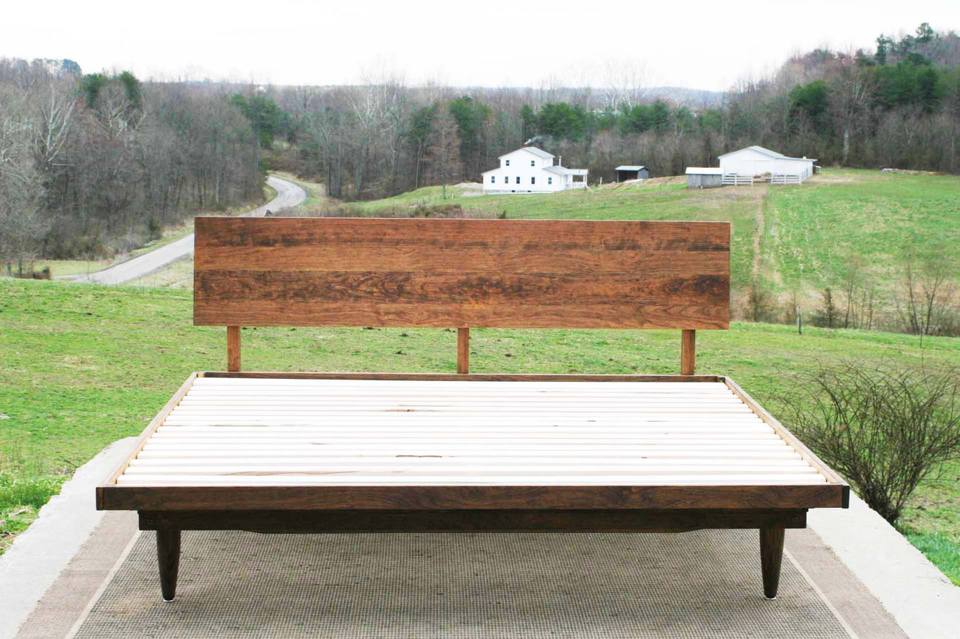 Mid Century Platform Bed with Slanted Headboard ncrns02 - Solid Custom ...